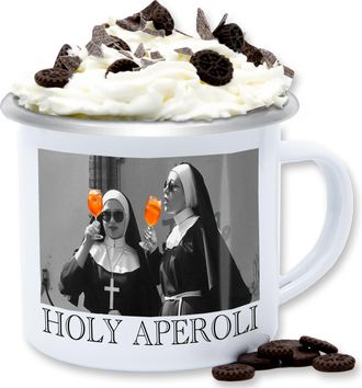 Shirtracer Emaille Tasse Blechtasse - Karneval & Fasching - Tassen - Holy Aperol I Holy Aperoli I Holy Spritz M&auml;delsabend I Ladies Night - 300 ml - Wei&szlig; Silber -
