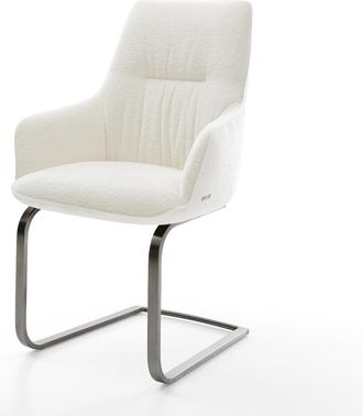 DELIFE Freischwinger Zelia-Flex mit Armlehnen Boucl&eacute; Soft Beige Freischwinger flach Graphit Taschenfederkern, Esszimmerst&uuml;hle