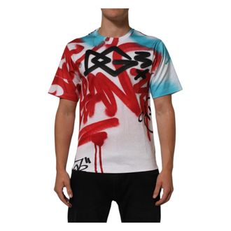 Dolce & Gabbana Wei&szlig;es Graffiti Crew Neck T-Shirt - - Tops - Herren - Mehrfarbig - XS