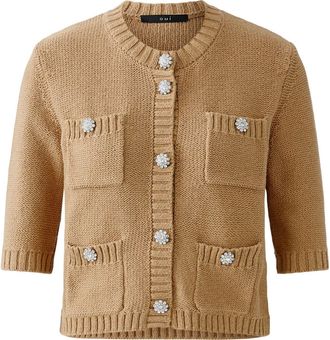 Oui Damen Strickjacke Baumwollmischung schmal geschnitten Uni