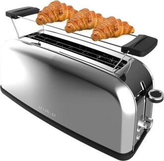 Cecotec Vertikaler Toaster Toastin time 850 Inox Long, 850W, Doppelter langer und breiter Schlitz von 3,8 cm, Obere St&auml;be, Edelstahl, Automatische Abschaltung