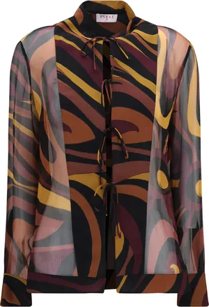 Emilio Pucci Creponne Marmo Print Shirt - Gold