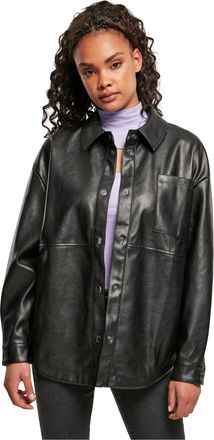Urban Classics Damen Hemd Ladies Faux Leather Overshirt Black 5XL