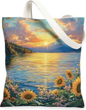 Generic Sac fourre-tout en toile motif tournesols printaniers 33 x 38,1 cm, motif floral, mer, montagne, sac d&eacute;picerie r&eacute;utilisable pour femme, motif floral d