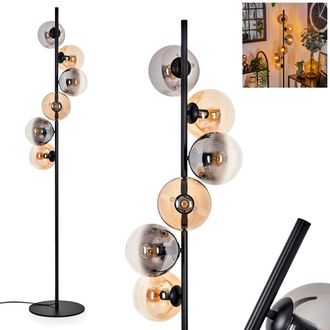 HOFSTEIN Stehleuchte Gastor, Stehlampe aus Metall/Glas in Schwarz/Rauch/Bernstein/Klar, Leuchte im Retro/Vintage-Design mit Schirmen aus Glas (&Oslash; 15 cm) u. Fu&szlig;s