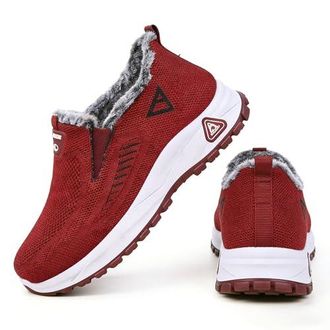 Generic Baskets dhiver doubl&eacute;es en polaire pour femme - Semelle antid&eacute;rapante, chaussures d&eacute;contract&eacute;es confortables pour temps froid au quotidien, Rouge, 35.