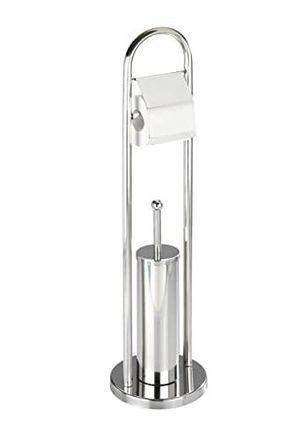 WENKO Stand WC-Garnitur Mod. Vasto Edelstahl 2 in 1 Kombination Toilettenpapierhalter und Bürstenhalter mit massivem Standfuß glänzend Ø 22 x 81 cm