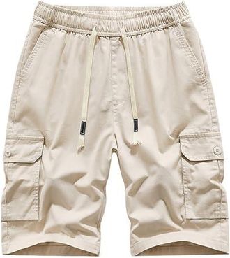 Generic Short cargo d&eacute;contract&eacute; en serg&eacute; pour homme - En coton - Cordon de serrage - Stretch - Avec poches, beige, 38