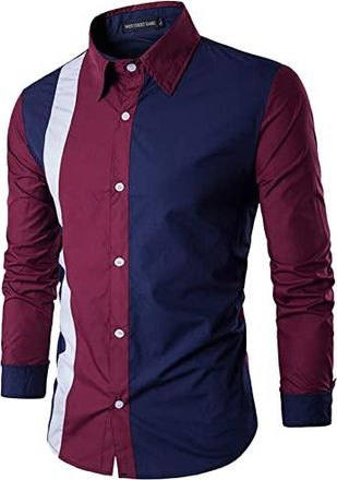 Generic Chemise &agrave; Manches Longues pour Homme Coupe Slim la Mode ray&eacute;e Manches Longues ajust&eacute;e d&eacute;contract&eacute;e Social Patchwork Revers Chemise Hommes
