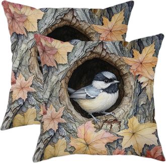Generic Herbstmeisenvogel Dekokissen Luxuri&ouml;se Kissenbezug Quadratische Zierkissenbez&uuml;ge F&uuml;r Bett Heimdekoration Schlafzimmer 45X45Cm 2Er Set