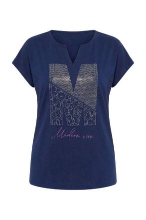 Ulla Popken T-Shirt T-Shirt Ziersteine Oversized Tunika-Ausschnitt