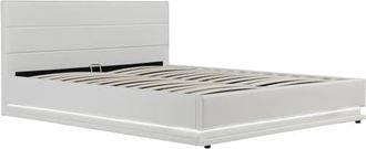 Habitat et Jardin Lit Double LED Anastasia en Simili Blanc avec Coffre Rangements 160 x 200 cm | Cadre de Lit 2 Places Design | Sommier &agrave; Lattes et T&ecirc;te de Lit Inclus