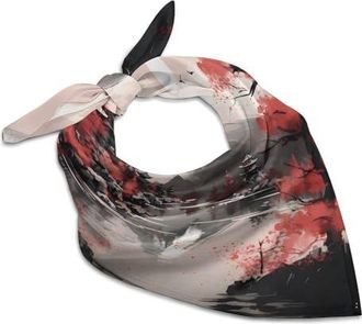 Generic Fuji Mountain Écharpe carrée en soie légère et respirante Motif fleurs de cerisier Pour homme et femme, multicolore, 60x60cm