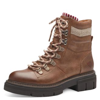 Marco Tozzi Damen Stiefeletten zum Schn&uuml;ren aus Kunstleder Plateau, Braun (Cognac Comb), 40