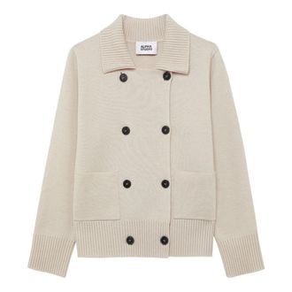 Alpha Studio Doppelreihige Jacke mit geh&auml;kelter Kante - - Knitwear - Damen - Beige - L