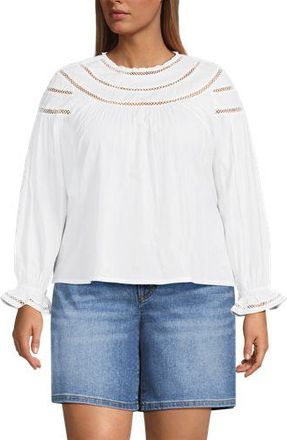 Lands End Voile-Bluse aus Baumwollmix, Damen, Größe:48-50 plus, Weiß, Baumwoll-Mischung/Viskose-Mischung/Baumwolle Modal, by Lands End