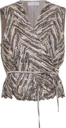 Brunello Cucinelli Femme, Tops, Brun, Taille: 42 FR Dazzling Chevron Embroidery Vest