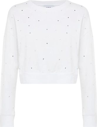 Alpha Studio Femme, Sweatshirts et sweats à capuche, Blanc, Taille: 40 FR Haut Court à Manches Longues avec Paillettes