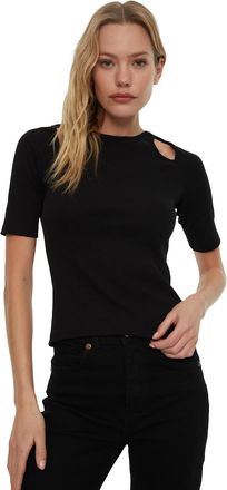 Trendyol Trendyol Damen Schneiden Sie die Strickbluse Gestrickte Schnee Blouse, Schwarz, L EU