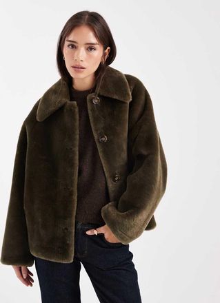 Asos Manteau court en shearling - Kaki-Brown