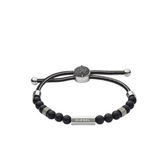 Diesel Homme, Accessoires, Noir, Taille: ONE Size Bracelet Multi-mati&egrave;res Semi-Pr&eacute;cieuses avec Cordon Ajustable