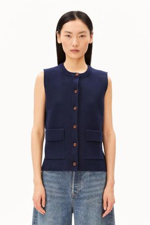 Armedangels Damen vegan Cardigan Compact Crew Knit Blau
