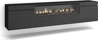 Skraut Home | TV-Schrank, Lowboard | f&uuml;r Wohnzimmer und Esszimmer | 200x45x35cm | F&uuml;r TV-Ger&auml;te bis zu 80 | Elektrokamin. Ma&szlig;e | H&auml;ngend | Moderner Stil | Schwarz