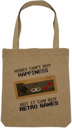 Fabulous Sac Shopping Tote Bag Aspect Lin - Retro Games - Money Cant Buy Happiness Sac de Courses Toile Epaisse 360g Beige Naturel Cabas Port&eacute; Epaule Solide Im