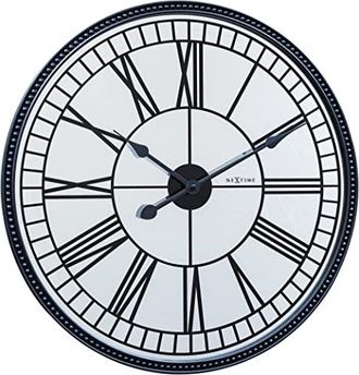 NeXtime XL Designer Wanduhr, Metalluhr, Spiegeluhr, Minutenraste, römische Zahlen, 56 cm, schwarz, 3255