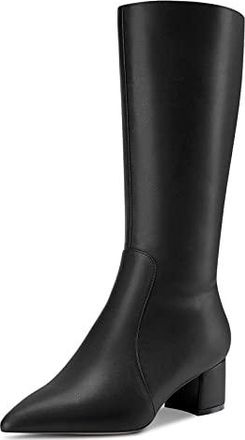 Castamere Femmes Bloc Chunky Mi Talon Heel Pointu Bout Mi Mollet Fermeture à Glissière Bottes Mariage Cute 5 CM Heels Noir 38 EU