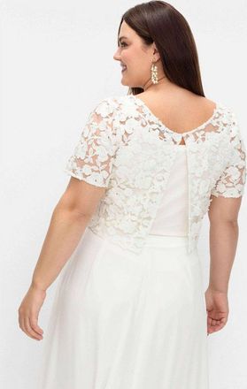 Sheego T-Shirt Shirttunika Kurzarm aus floraler Spitze, im R&uuml;cken offen