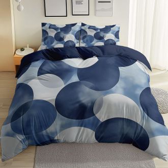 Generic Drucken Bettw&auml;sche Sets 3 Teilig Einfach Farbverlauf Kreis, 150 x 200 cm Reversibel Mikrofaser Bettbezug, Dunkelblau Bettw&auml;sche mit Rei&szlig;verschluss und