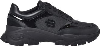 Baldinini Femme, Chaussures, Noir, Taille: 37 EU Black glitter fabric and leather trainers