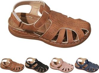 Generico Sandales dété confortables fermées pour femme en cuir Sandales romaines Bout fermé Hollow Out Orthopédiques Flexibles Chaussures rétro plates Mode Mar