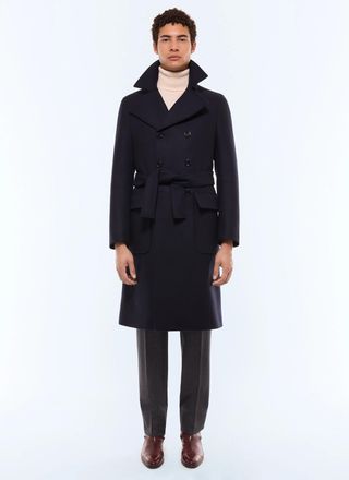 Fursac Manteau long crois&eacute; en laine m&eacute;lang&eacute;e - Taille XL - Homme