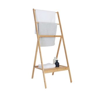 Relaxdays Handtuchständer Bambus, klappbar, Ablage, 3 Stangen, HxBxT: 112 x 55 x 44,5 cm, Handtuchablage, Natur