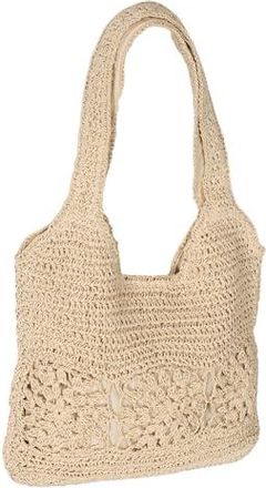 IFUNDOM GLEAVI Paquet Cabas en Paille Tress&eacute;e &agrave; la Main Grosse Capacit&eacute; Paquet Bandouli&egrave;re Creux Beige pour Plage Pique- et Activit&eacute;s d&Eacute;t&eacute; Spacieux pour Femme