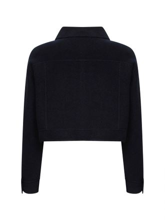 Max Mara Womens Navy Blue Cropped Jacket Virgin Wool
