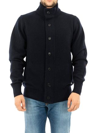 Barbour 2612AC Cardigan Uomo Wool Blue Suede Elbow Full Zip Sweater Men [S]