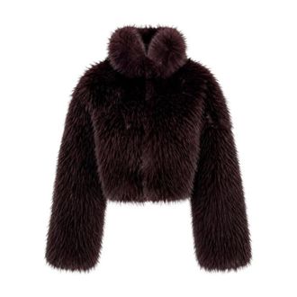 Pinko Pinko, Femme, Vestes, Brun, Taille: 36 FR Veste courte en fausse fourrure &agrave; col spectaculaire