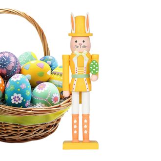 Generic Easter Bunny Nutcracker Figurine | Wooden Holiday Decorative Rabbits Figurine, Holiday Statue for Easter Spring Mantel Fireplace Stair Outdoor Porch R