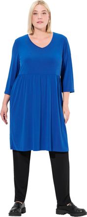 Ulla Popken Damen große Größen Übergrößen Plus Size Longshirt, A-Linie, Tunika-Ausschnitt, 3/4-Arm, Taschen Kobaltblau 62+ 832977750-62+