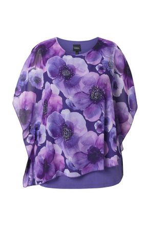 Ulla Popken Longbluse Chiffonbluse Bl&uuml;ten doppellagig Rundhals Halbarm