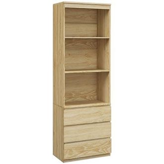 HOMCOM Biblioth&egrave;que Meuble de Rangement Haute de 180 cm avec 3 &eacute;tag&egrave;res et 3 tiroirs en Bois 60 x 35 x 180 cm Effet Bois Naturel