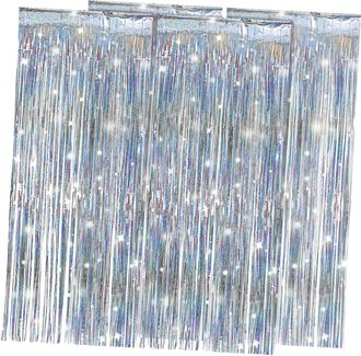 Artibetter 4 Stück Teiliges Silber Folien Lametta Vorhang Schimmernde Party Deko mit Stabilen Fransen Vielseitiger Lametta Vorhang Hintergrund für Hochzeit Gebur