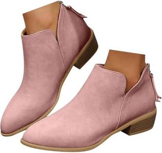Generic Bottines de cowboy tendance pour femme - Talon &eacute;pais - Avec fermeture &eacute;clair dans le dos - Automne et hiver - En cuir synth&eacute;tique - Bout pointu - Coup