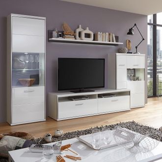 Loftscape home24 Standvitrine 64 x 201 x 38cm T&uuml;ranschlag links Grau/Wei&szlig;