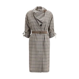 Burberry Wollkleid mit Karomuster und Schalkragen - - Dresses - Damen - Grau - 2XS