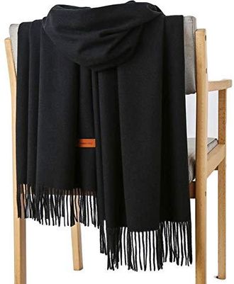 GFM &Eacute;charpe style pashmina pour femme toucher cachemire pour lautomne et lhiver, M&eacute;lange cachemire - Noir- (RB300-KL)