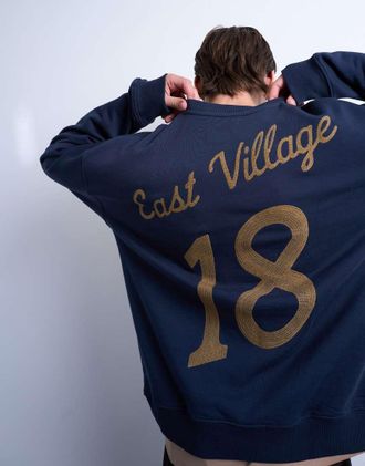 Topman Sweat oversize avec broderie East Village - Bleu marine